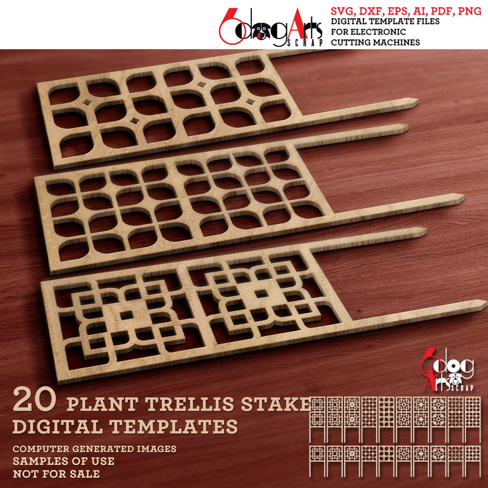 20 Plant Trellis Stake Templates Vector Digital SVG DXF Files Glowforge ...