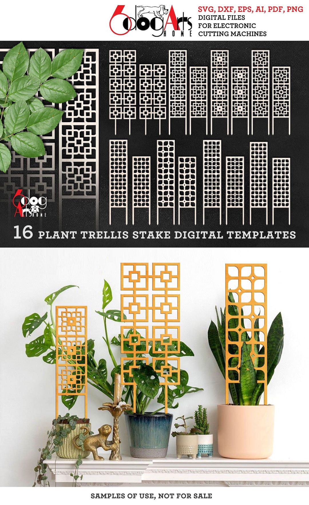 16 House Plant Trellis Stake Templates Vector Digital SVG DXF - Etsy