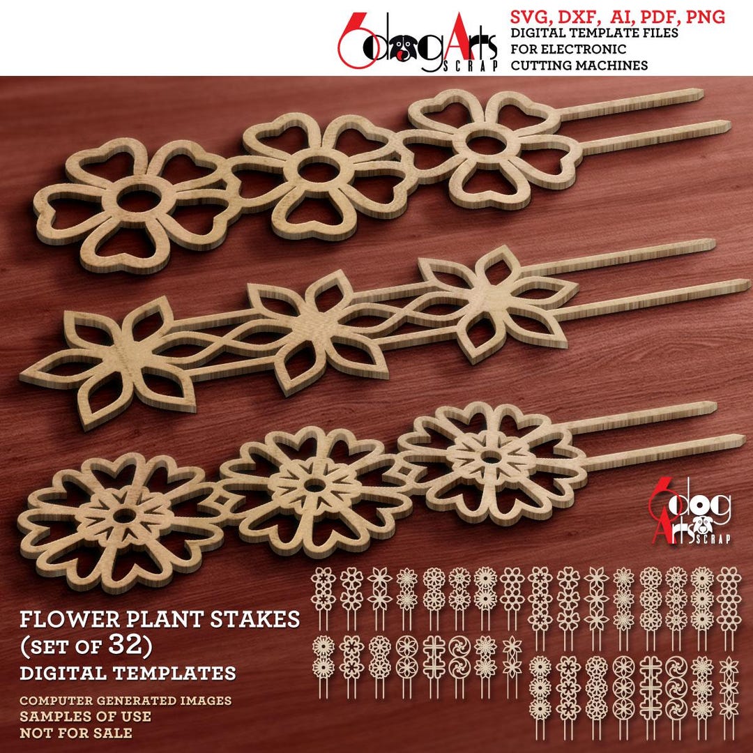 32 Flower Garden Trellis Stake Digital Templates Vector SVG DXF Files ...
