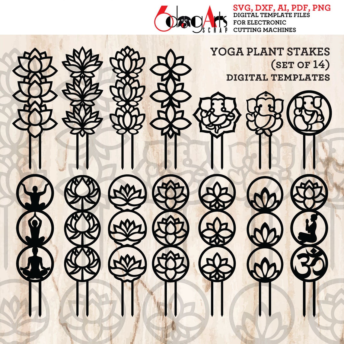 14 Yoga Garden Trellis Stake Digital Templates Vector SVG DXF Files ...