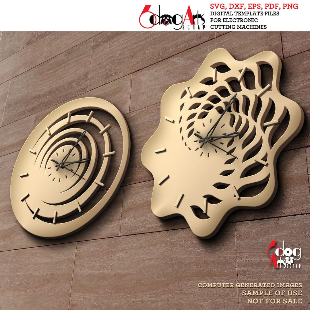 2 Minimalist Wall Clock Templates Digital Vector Files Svg Dxf Download ...