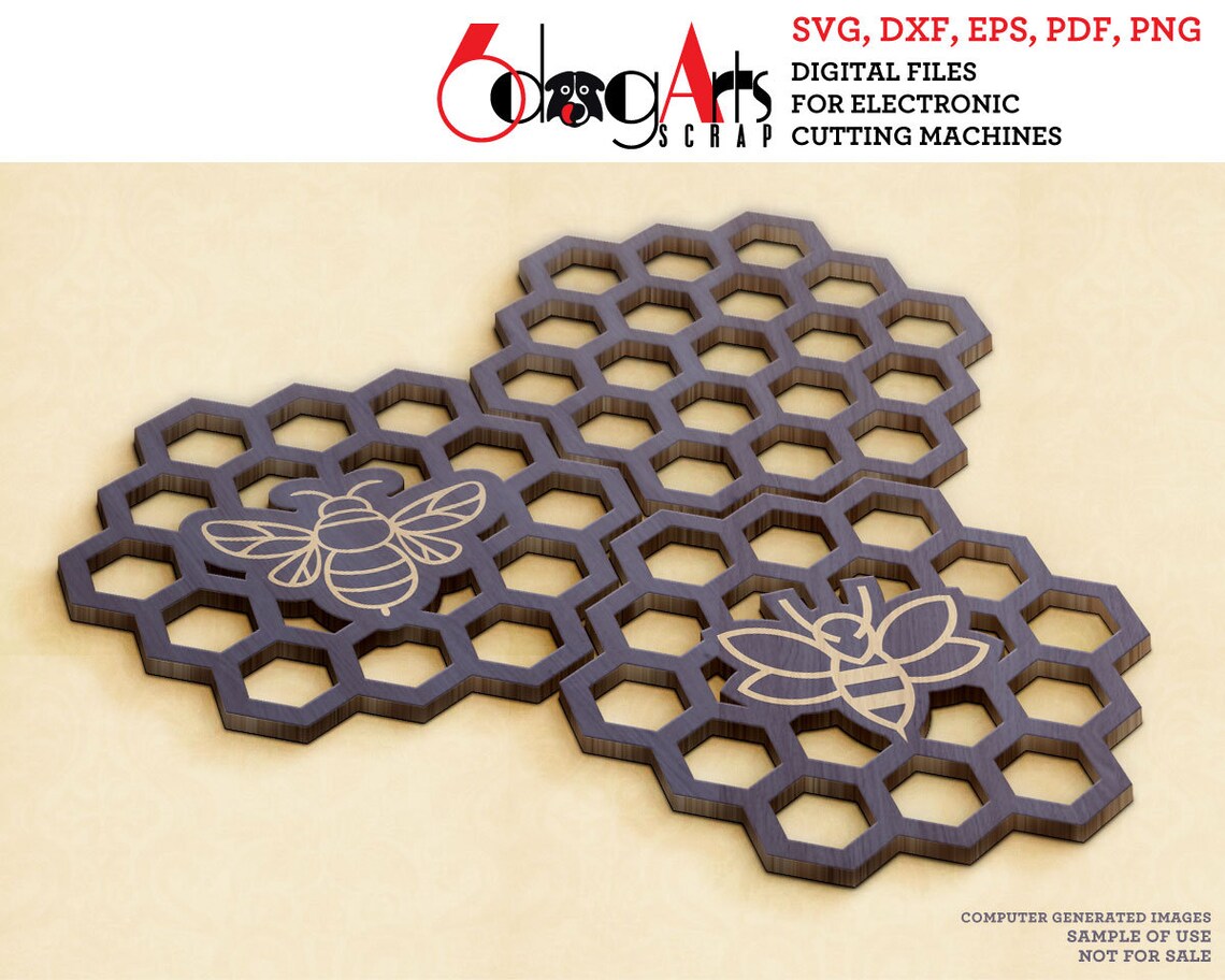 12 Bee Hexagonal Coaster Grill Trivet Templates Vector Digital - Etsy