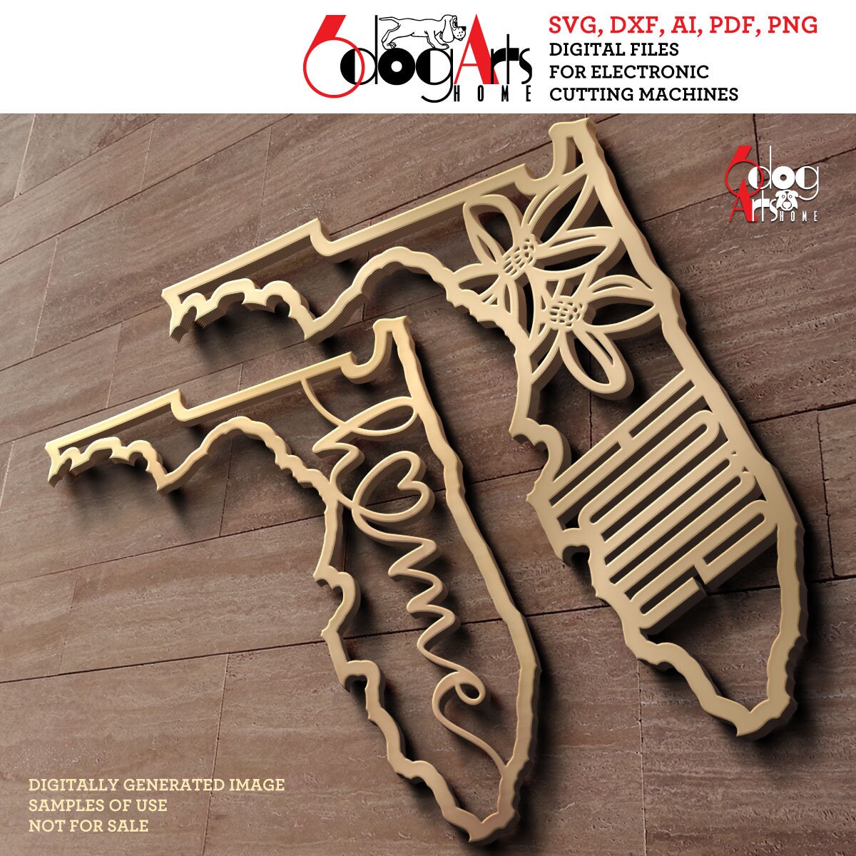 6 Florida State Outline Home Wall Decor Layered Templates Vector ...