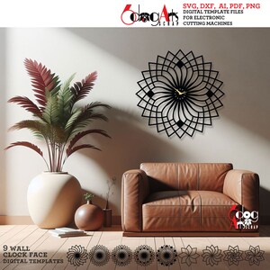 9 Geometric Wall Clock Face SVG DXF Templates Digital Vector Files ...