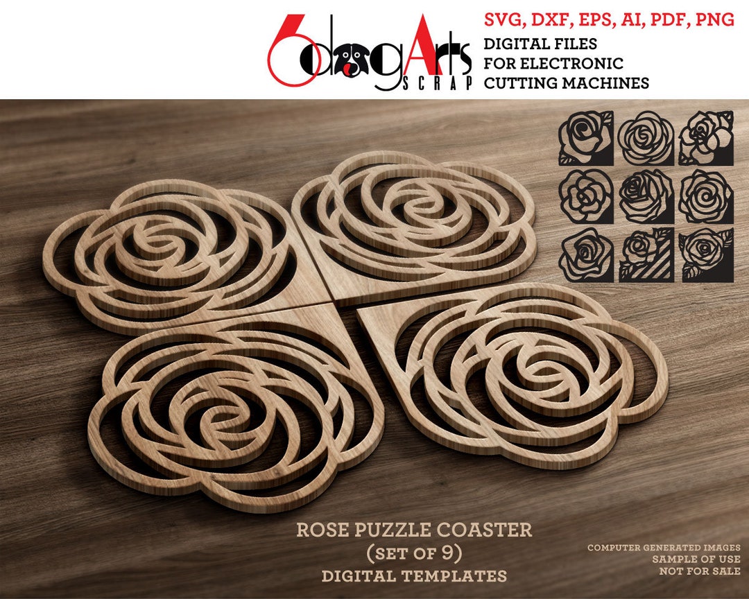 9 Rose Puzzle Coaster Trivet Templates Vector Digital SVG DXF - Etsy