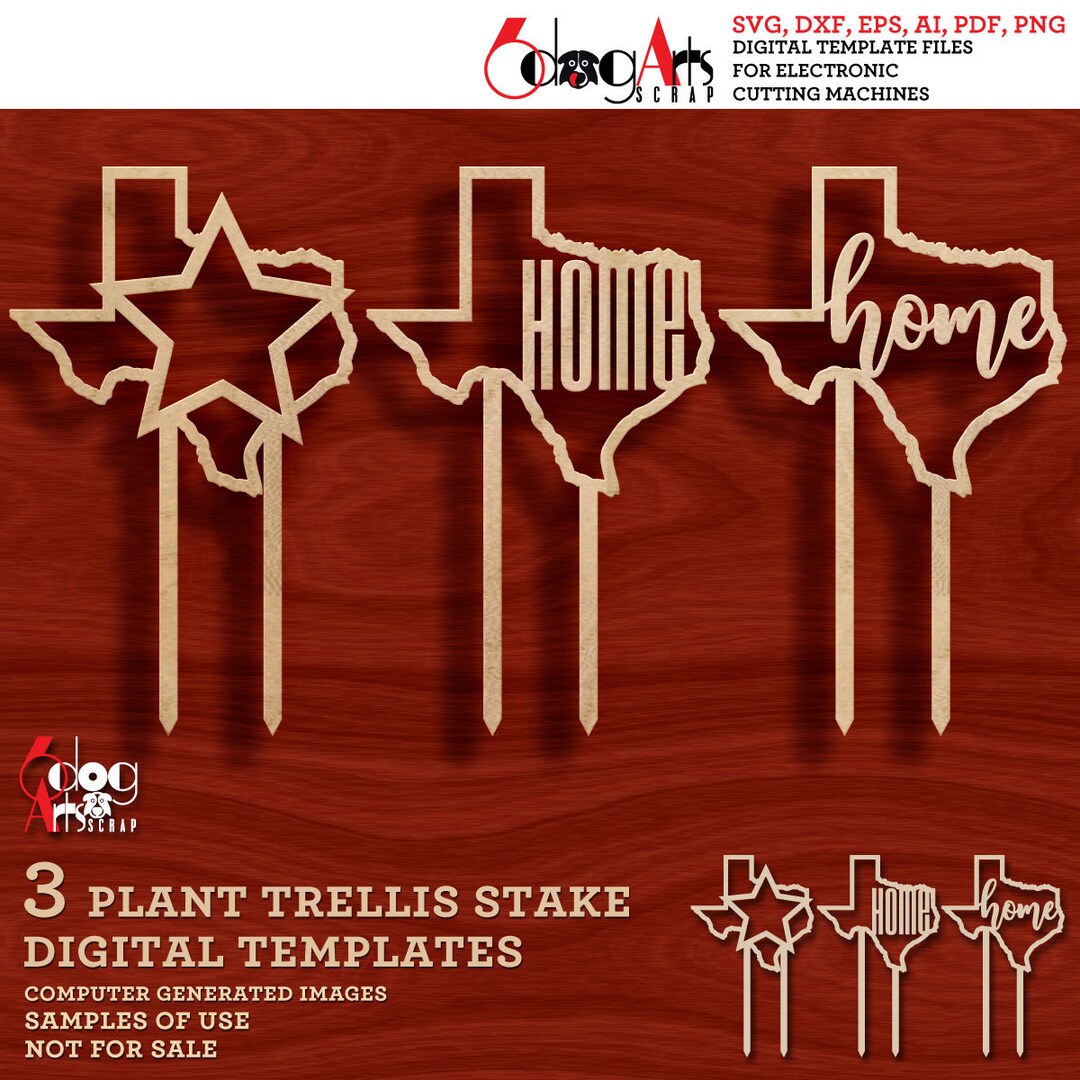 3 Texas Home Outline Plant Trellis Stake Templates Vector Digital SVG ...