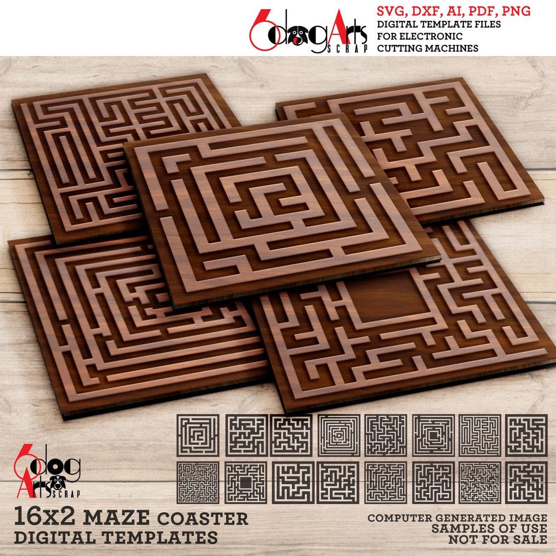 16x2 Maze Coaster Trivet Templates Bundle SVG DXF Files for Cnc Laser ...
