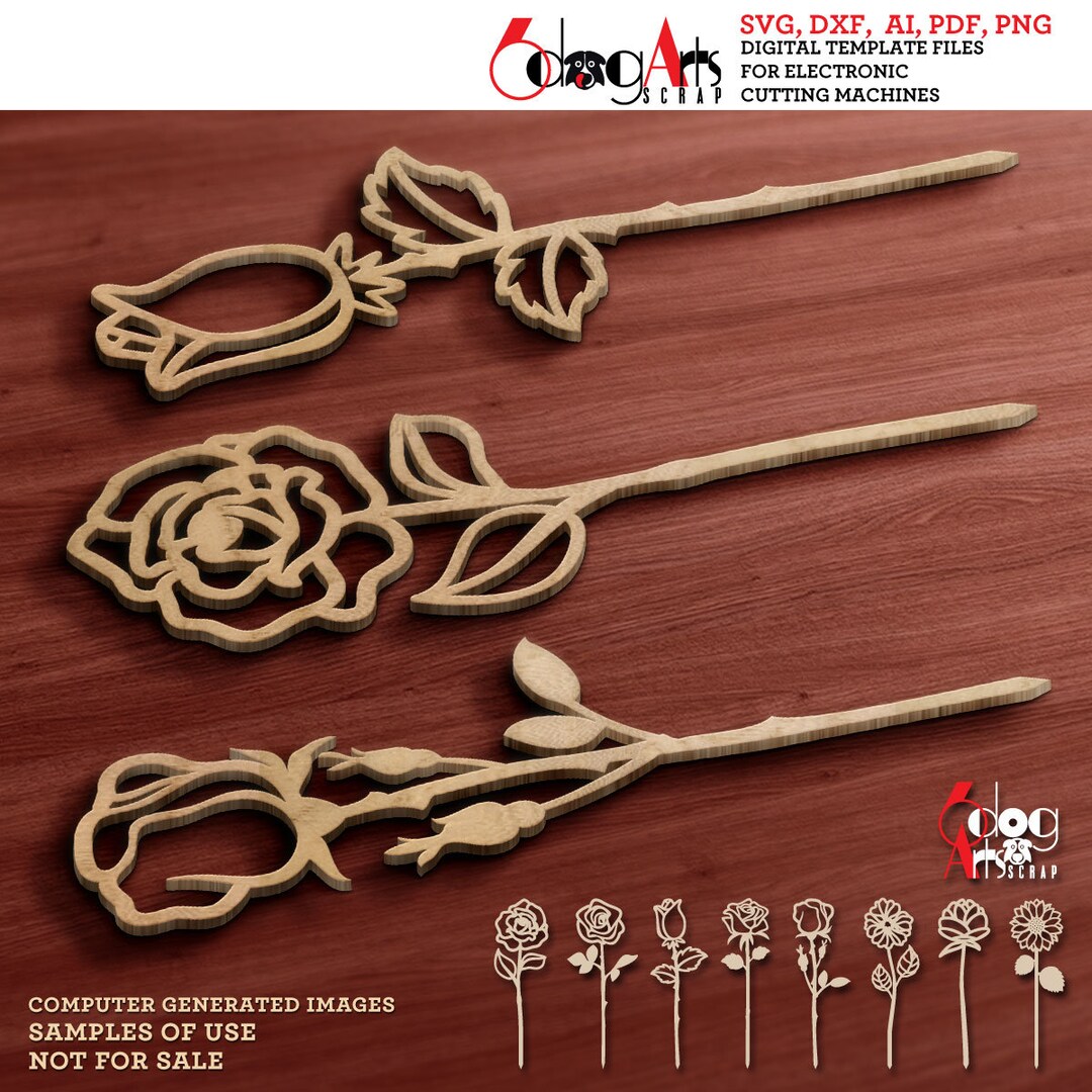 8 Flower Garden Stake Digital Templates Vector SVG DXF Files Glowforge ...