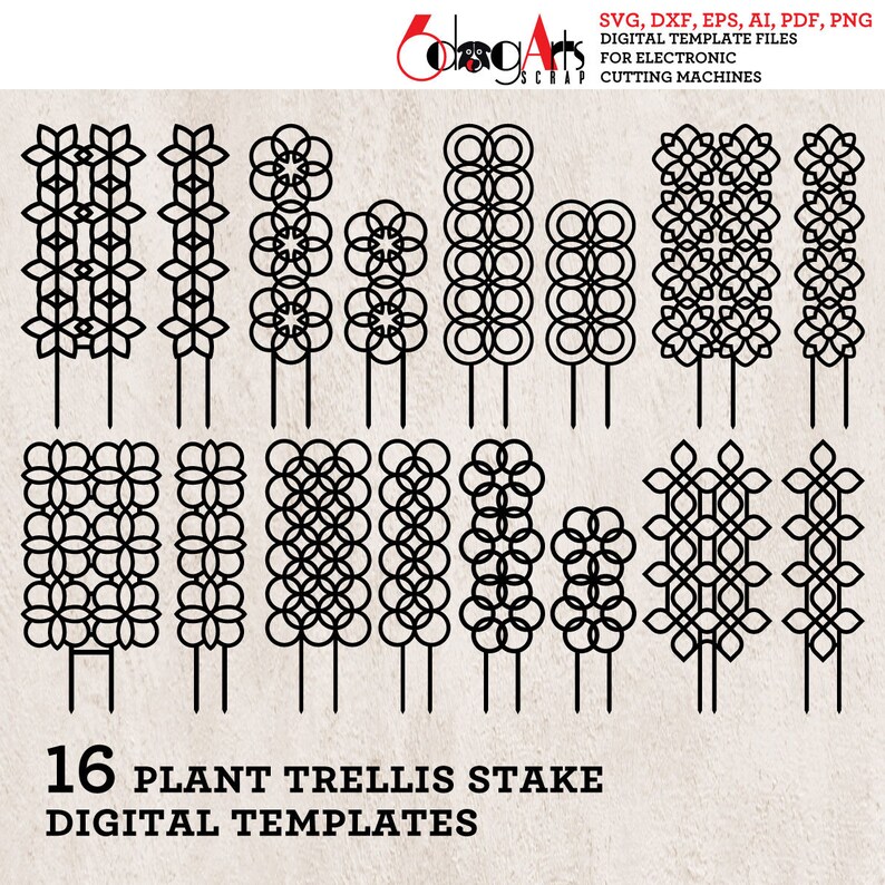 16 House Plant Trellis Stake Templates Vector Digital SVG DXF Files ...