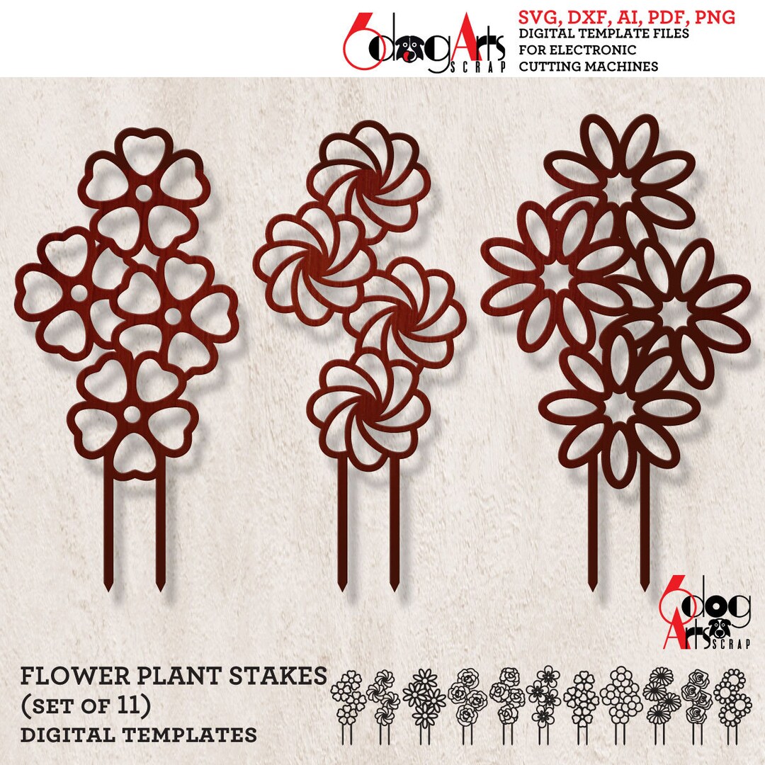 11 Flower Garden Trellis Stake Digital Templates Vector SVG DXF Files ...