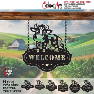 6 (x2) Cow Welcome Sign Digital Templates Vector SVG DXF Files Instant ...