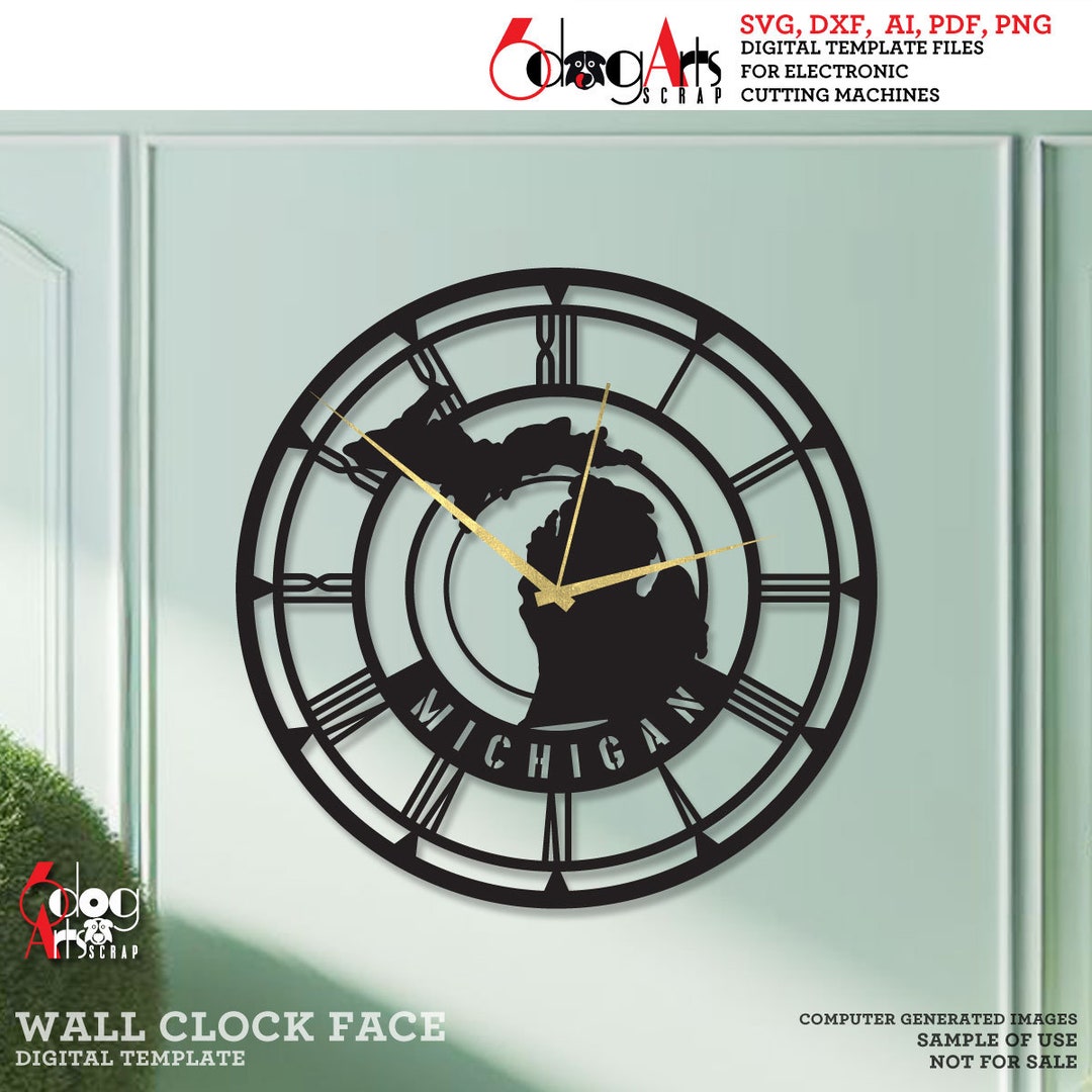Michigan State Map Clock Face Template: Laser Cut SVG DXF (digital ...