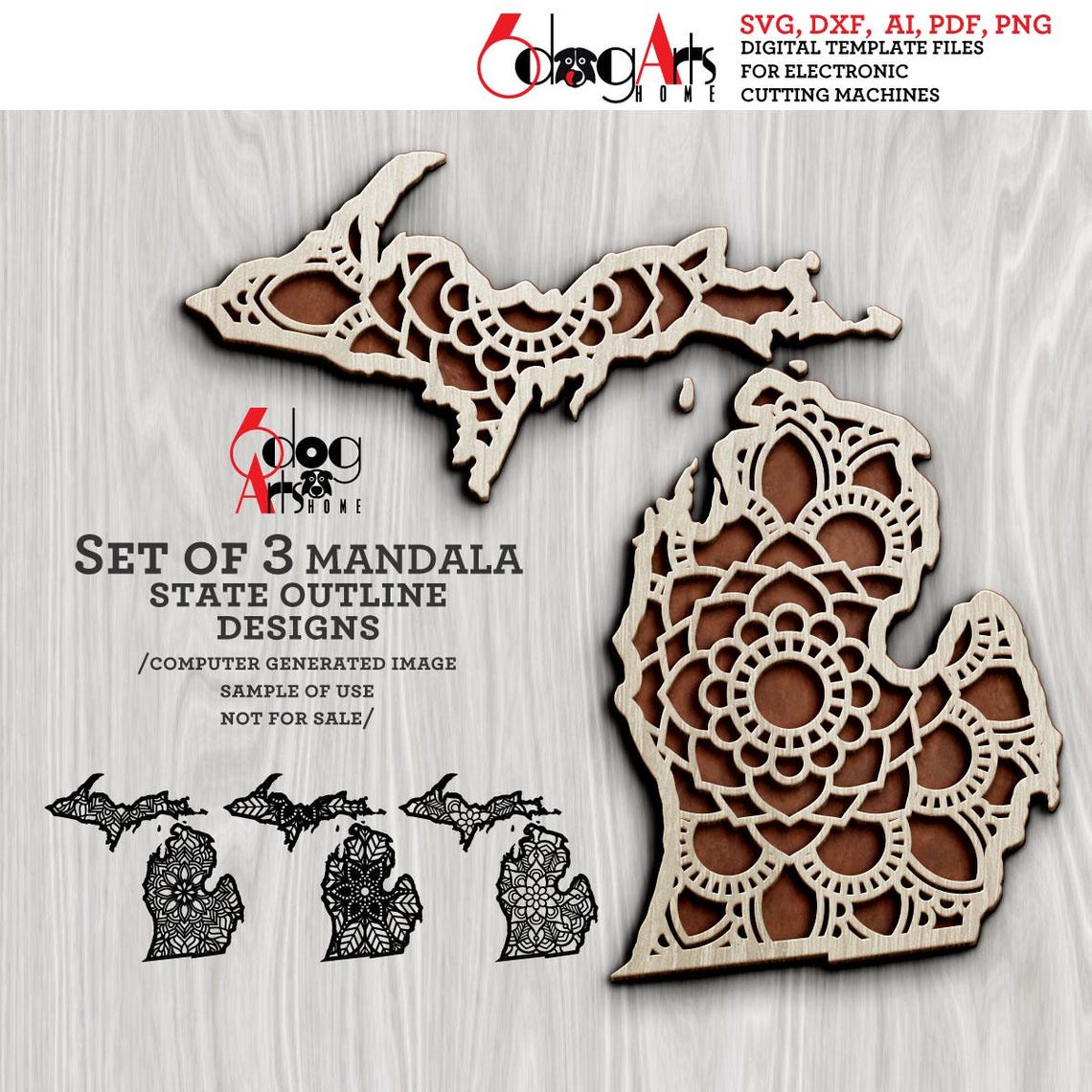 3 Michigan State Outline Mandala Wall Decor Layered Templates Vector ...