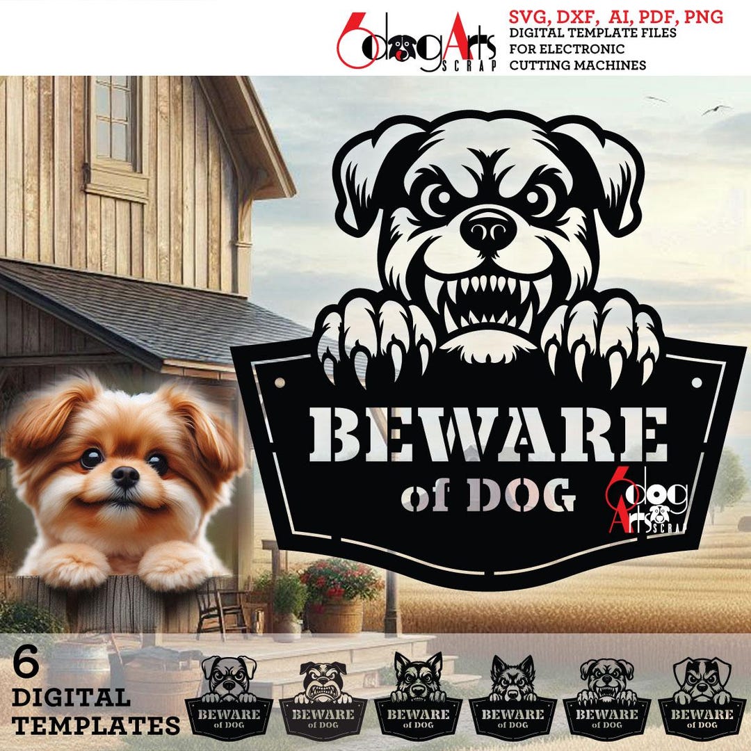 6 Beware of Dog Sign SVG DXF Png Pdf Files Digital Templates Instant ...