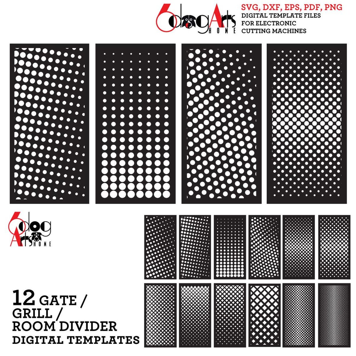 12 Halftone Gate / Partition SVG / DXF Bundle Digital Template Files ...