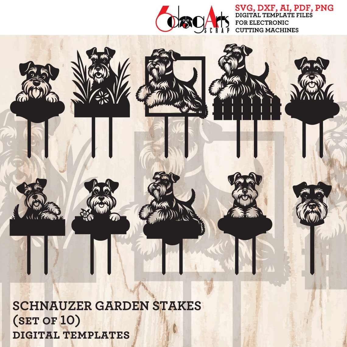 10 Schnauzer SVG Dog Garden Decor Plant Stake Digital Templates Laser ...