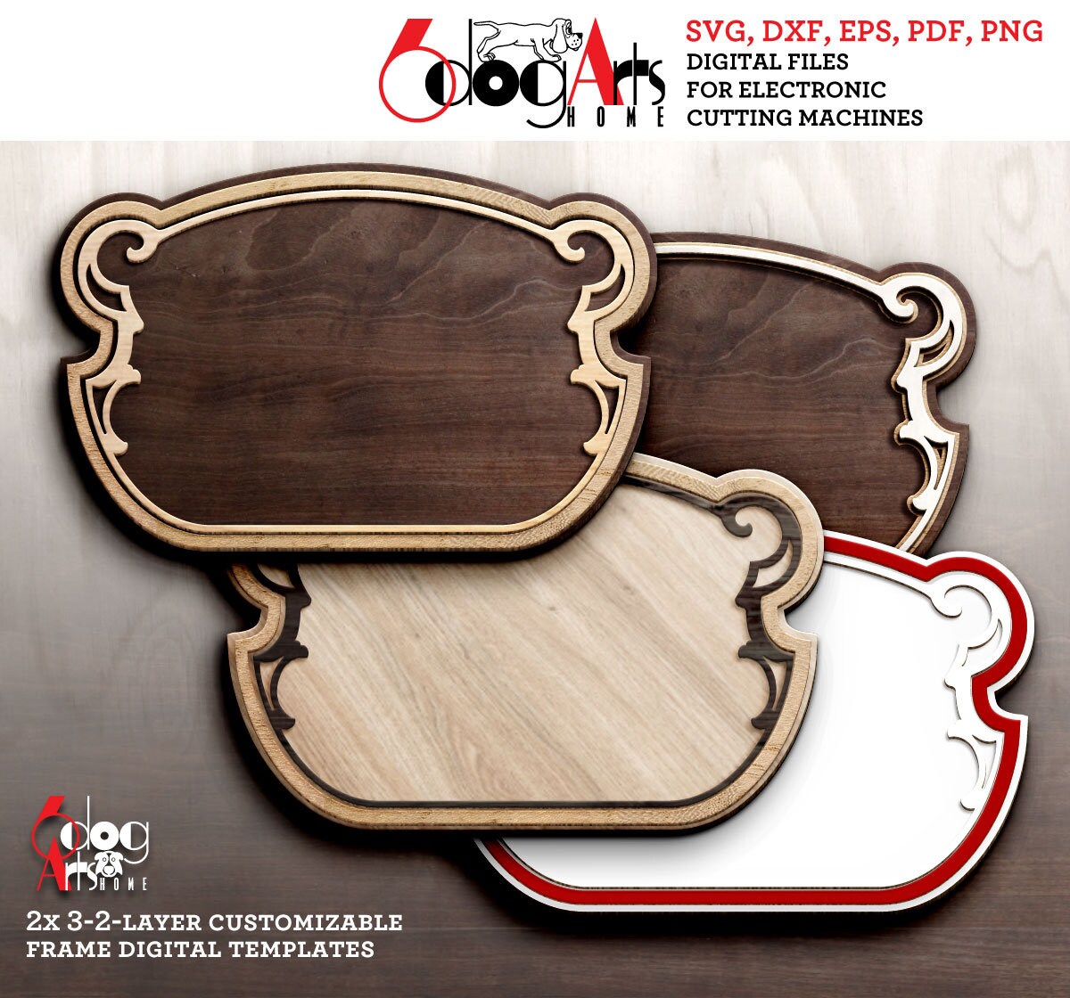 3 plantillas de marco en capas Vector Digital SVG DXF Archivos | Etsy