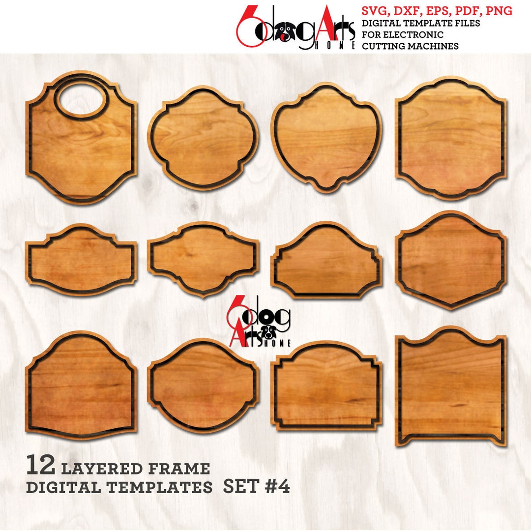 12 Layered Frame Templates Set 4 Vector Digital SVG DXF Files for Wood ...