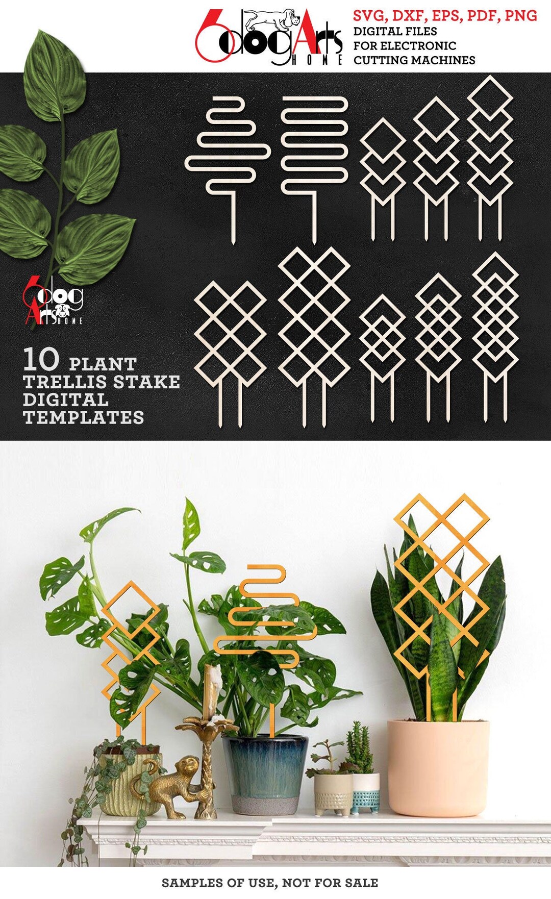 10 House Plant Trellis Stake Templates Vector Digital SVG DXF - Etsy