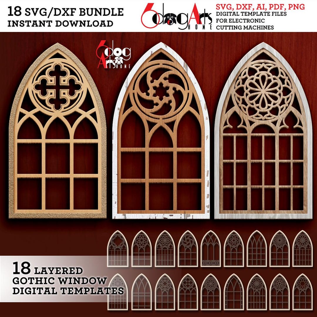 18x SVG / DXF Bundle: Church Window Home Decor Papercut Woodcut Laser ...