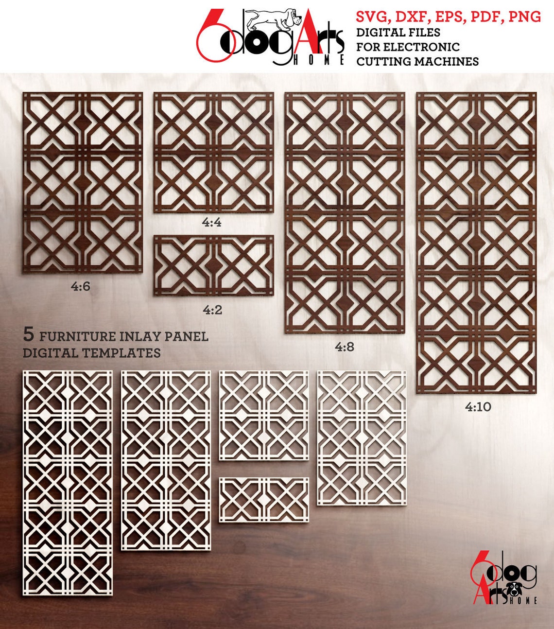5 Moroccan Furniture Inlay Panel Svg Dxf Digital Templates Glowforge ...