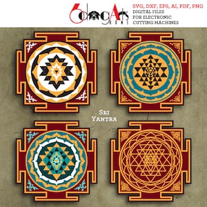 4x Sri Yantra Hinduism Buddhism Sacred Geometry Wall Decor Multilayered ...