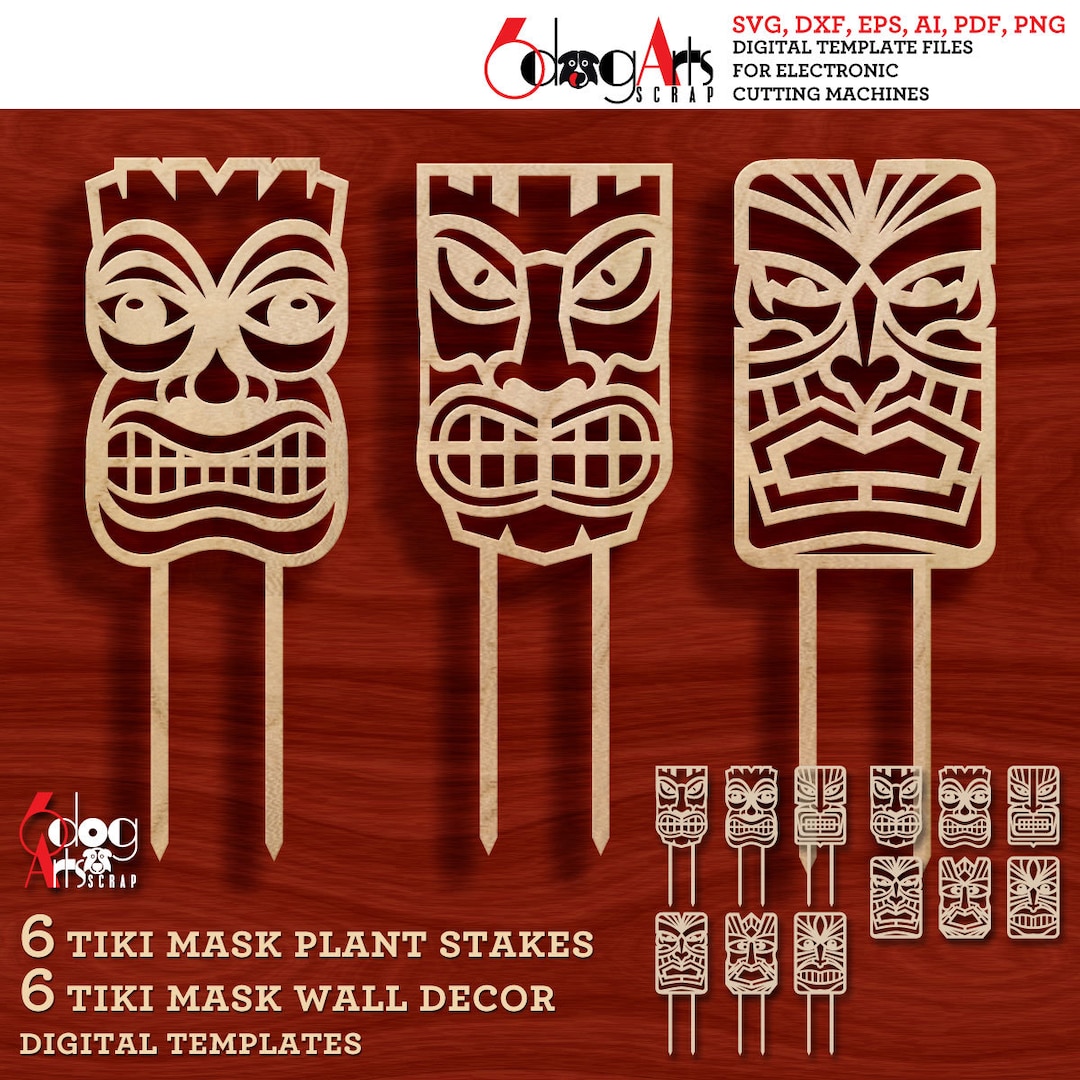 Hawaii Polynesian Tiki Mask Plant Trellis Stake Templates Vector ...