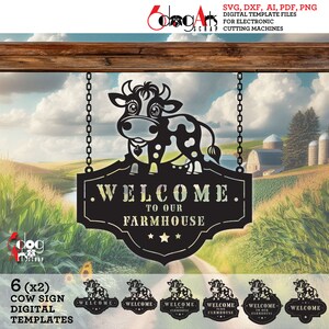 6 (x2) Cow Welcome Sign Digital Templates Vector SVG DXF Files Instant ...