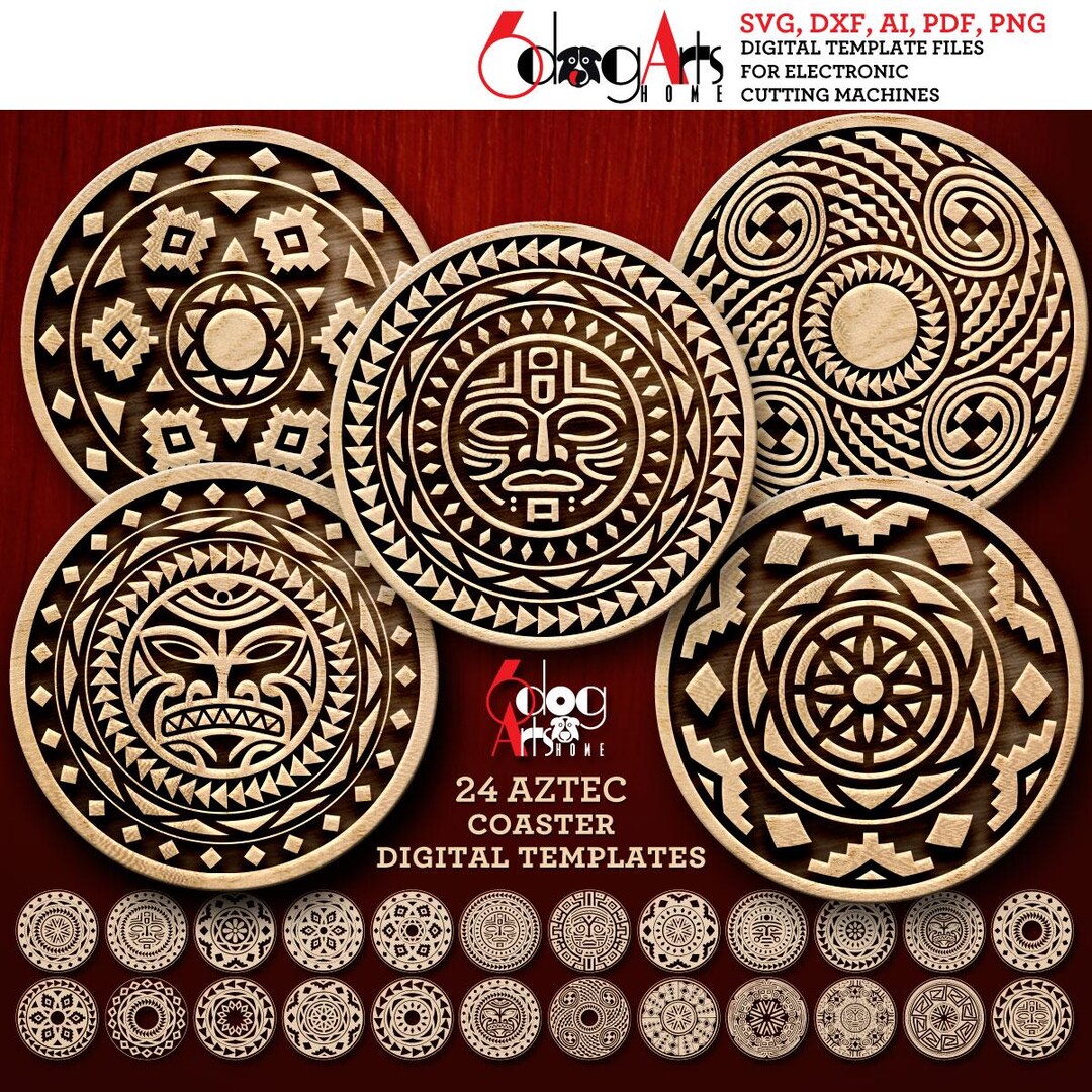 24 Boho Aztec Coaster SVG DXF Templates Digital Vector Files Instant ...