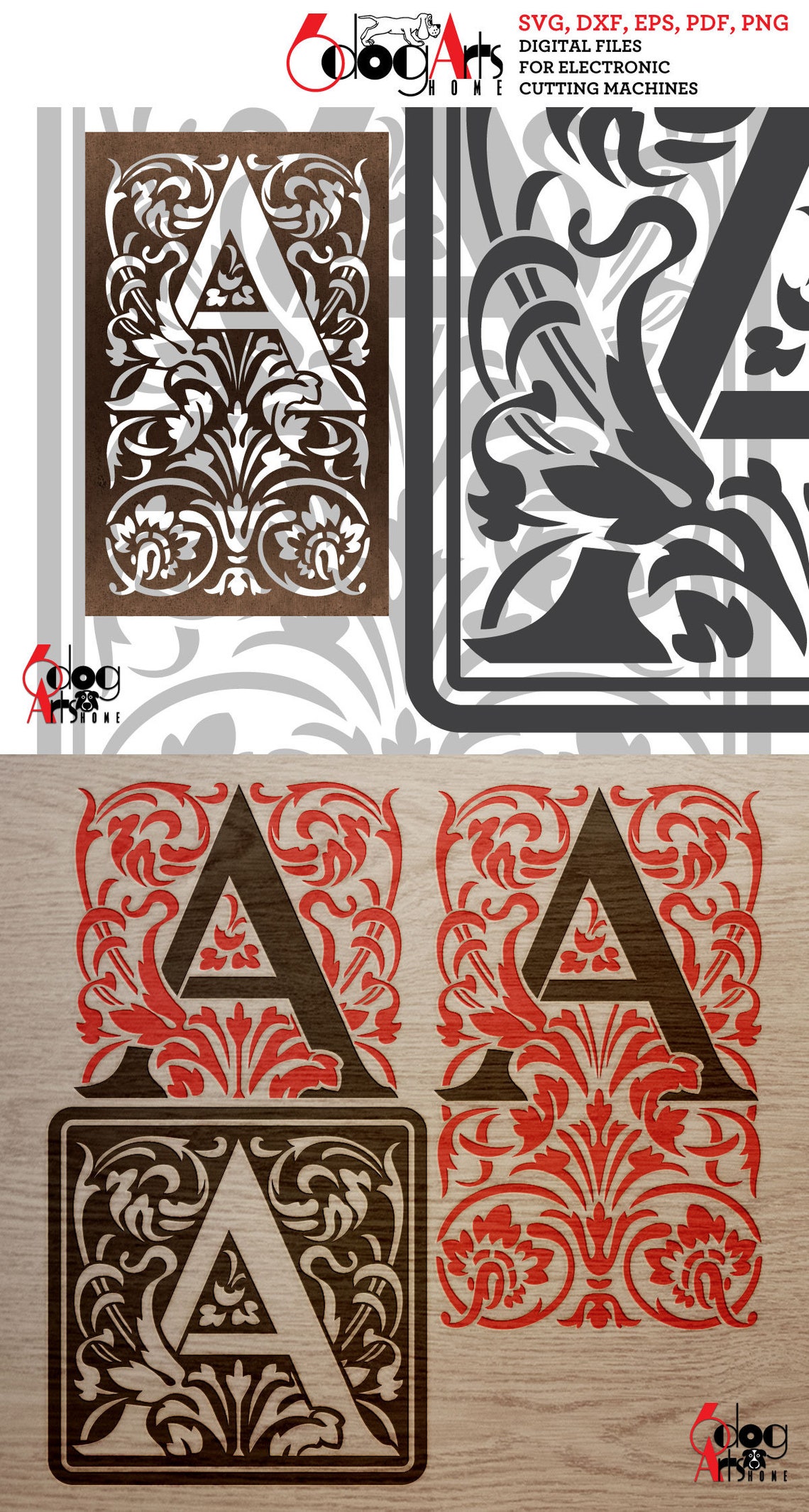 Monogram Letter A 6 Templates Bundle: William Morris Style (digital ...