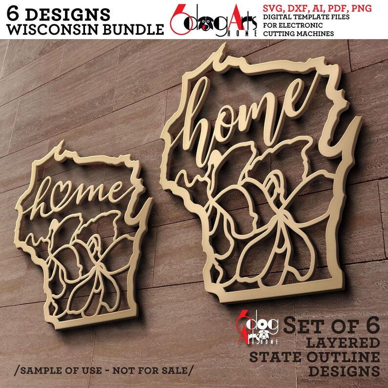 6 Wisconsin State SVG Outline Home Wall Decor Layered Templates Vector ...