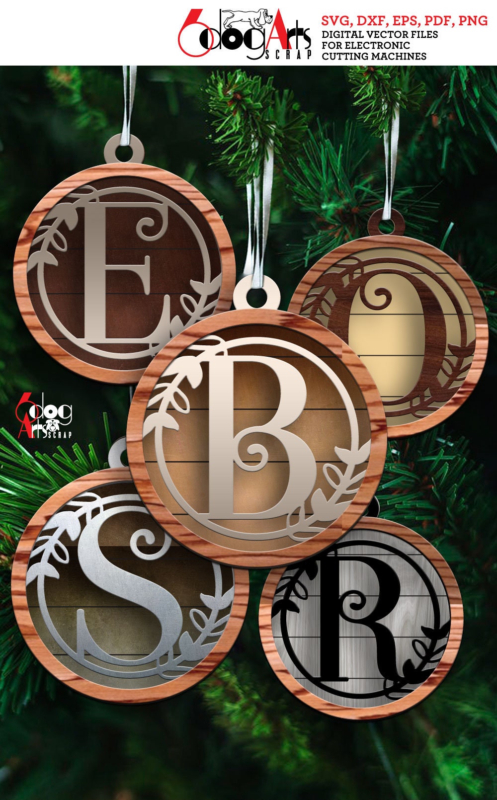 26 Monogram Christmas Ornament Templates Full Alphabet Digital Vector ...