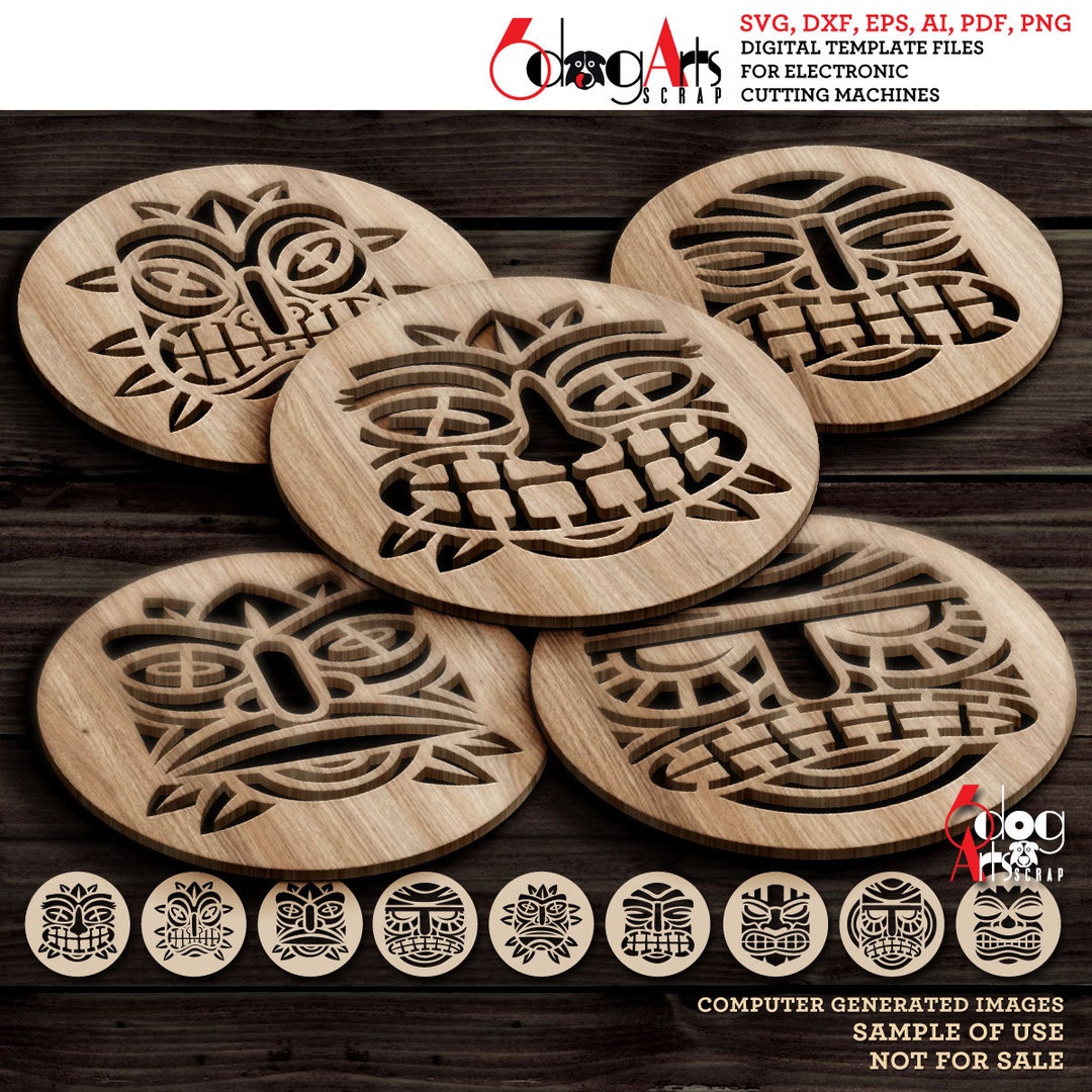 Hawaii Polynesian Tiki Coaster Trivet Wall Decor Templates Vector ...