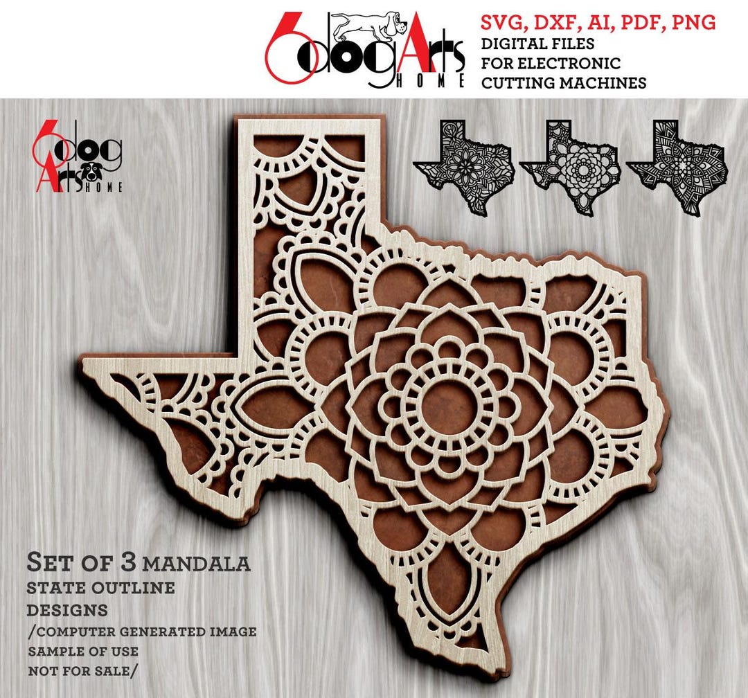 3 Texas State Outline Mandala Wall Decor Layered Templates Vector ...