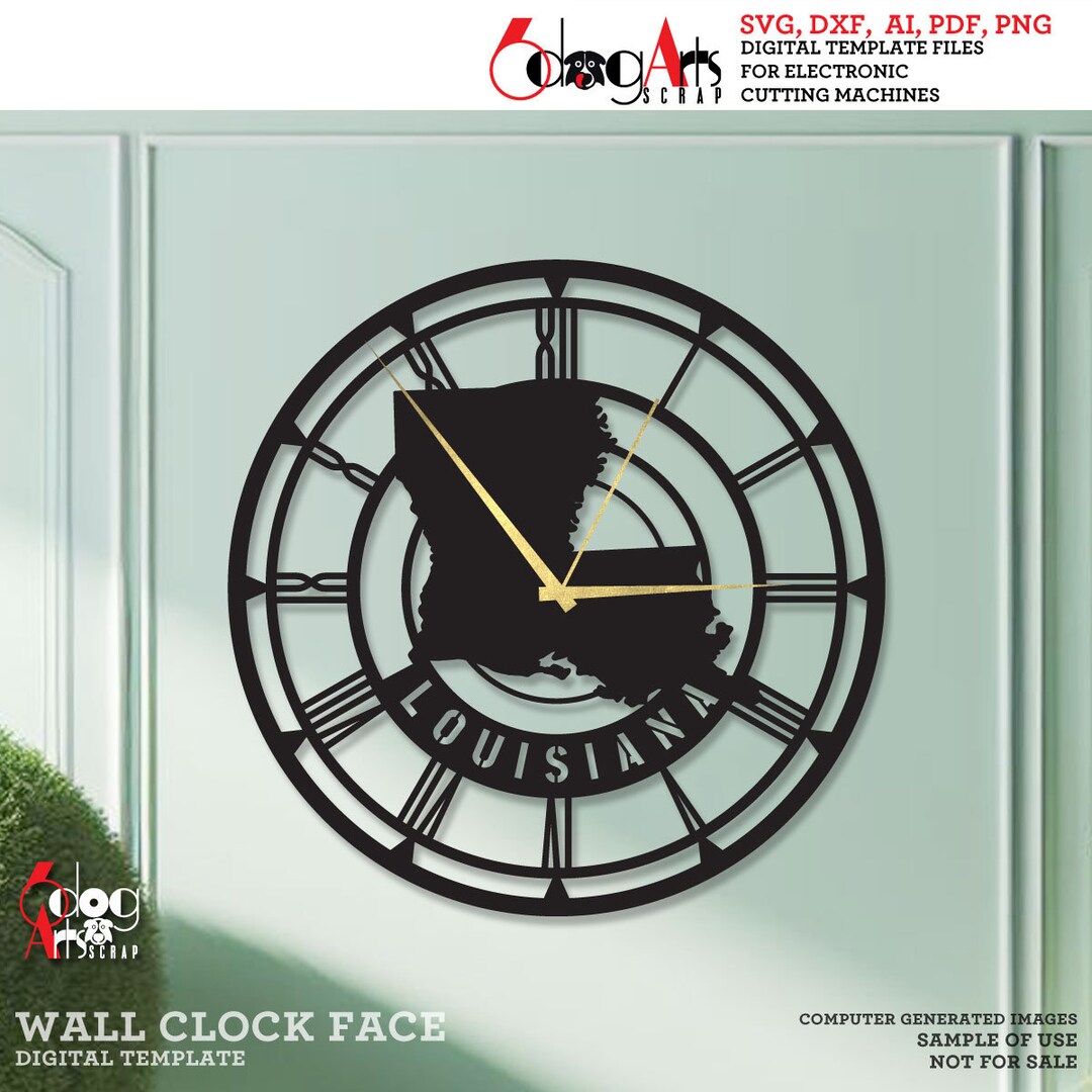 Louisiana State Map Wall Clock Face SVG DXF Digital Template Instant ...
