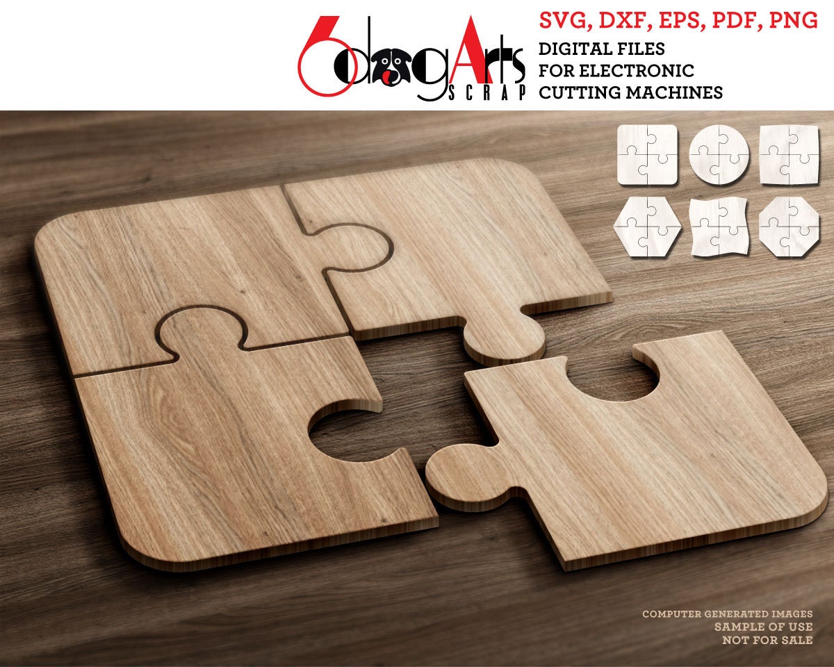 6 Puzzle Coaster Trivet Wall Decor Templates Vector Digital SVG DXF ...