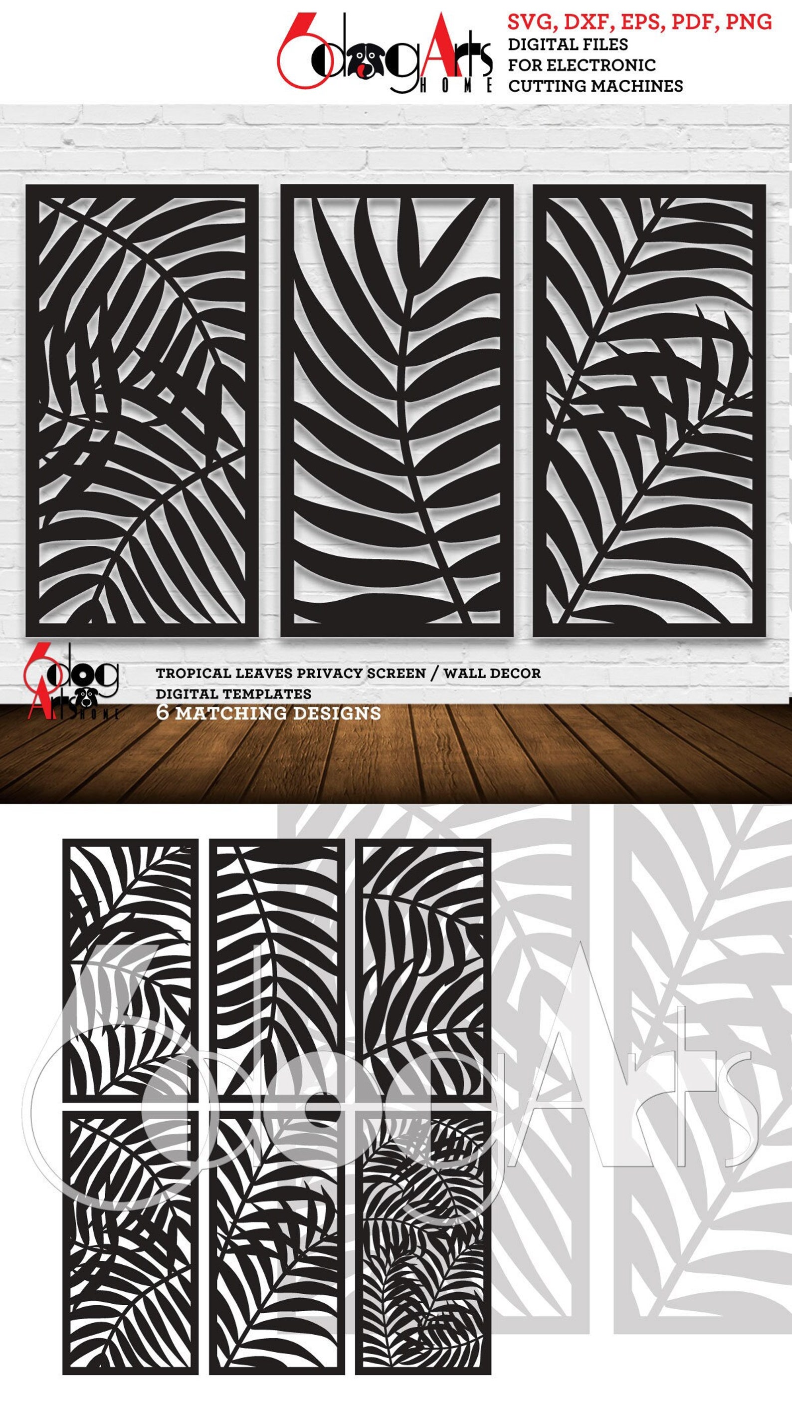 6 Tropical Leaves Wall Decor Room / Partition SVG / DXF Bundle Digital ...