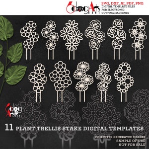 11 Flower Garden Trellis Stake Digital Templates Vector SVG DXF Files ...
