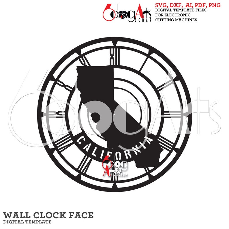 California State Map Wall Clock Face SVG DXF Digital Template Instant ...