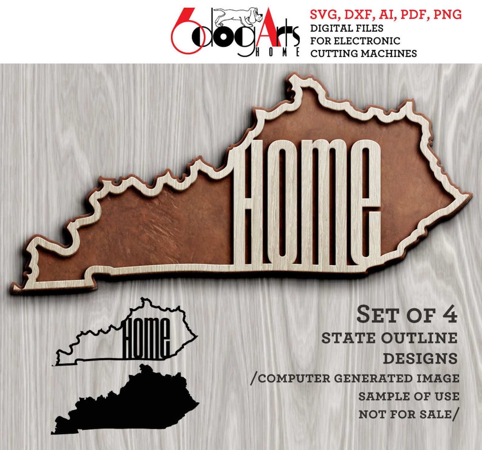 4 Kentucky State Outline Home Wall Decor Layered Templates Vector ...