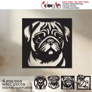 4 Pug Dog Wall Decor Digital Templates SVG DXF Files Instant Download ...