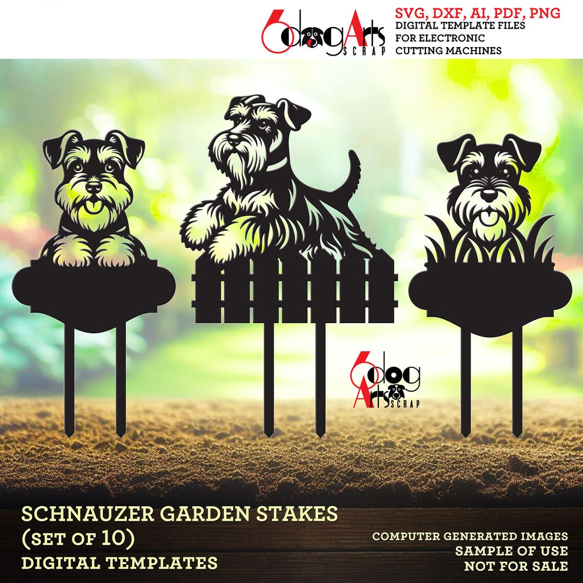 10 Schnauzer SVG Dog Garden Decor Plant Stake Digital Templates Laser ...