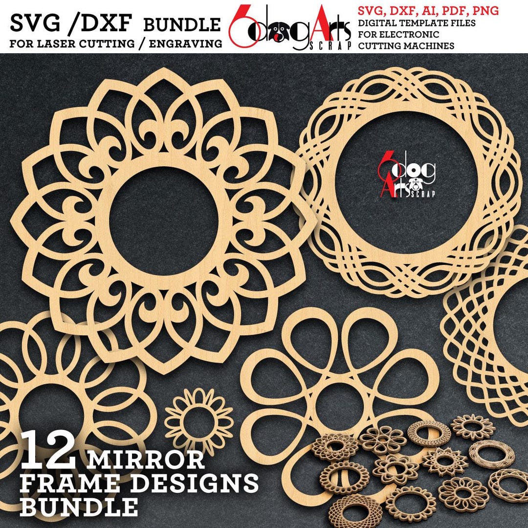 12 Mirror Frame Templates Bundle Vector Digital SVG DXF Files for Laser ...