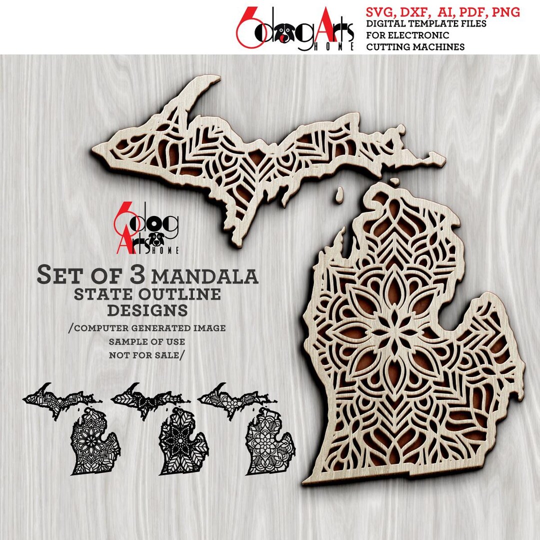 3 Michigan State Outline Mandala Wall Decor Layered Templates Vector ...