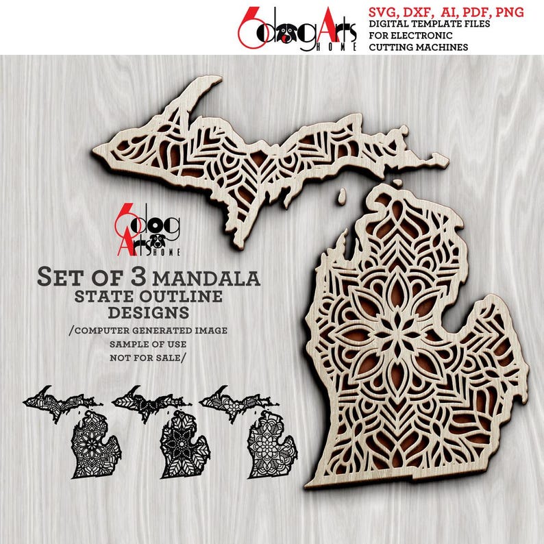 3 Michigan State Outline Mandala Wall Decor Layered Templates Vector ...