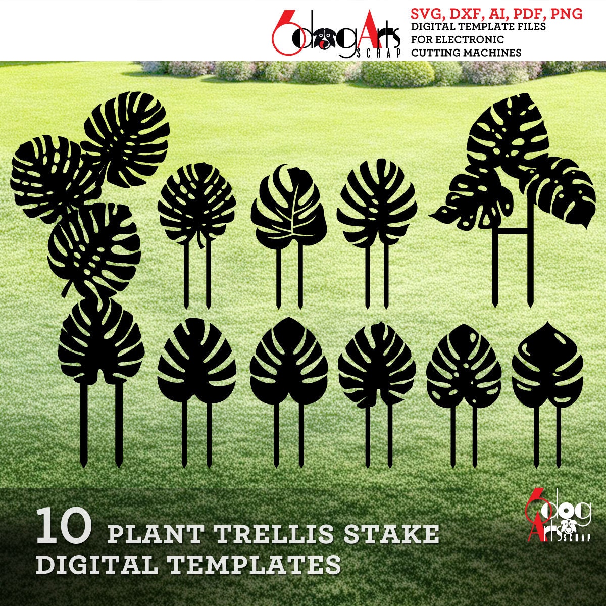 10 Monstera Leaf Plant Trellis Stake Templates Vector Digital SVG DXF ...