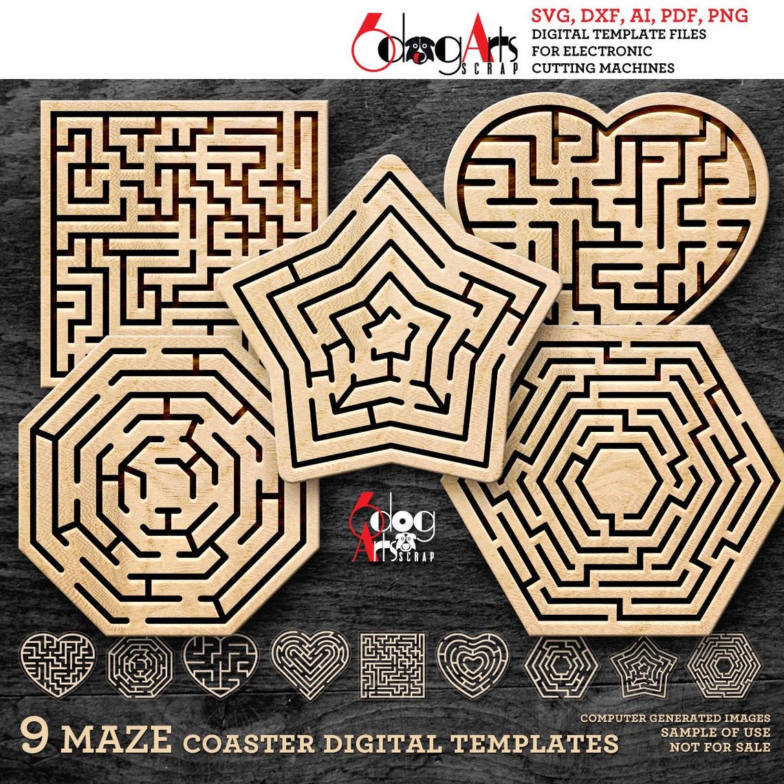 9 Maze Coaster Trivet Templates Vector Digital SVG DXF Files Cnc Laser ...