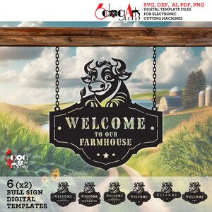 6 (x2) Bull Welcome Sign Digital Templates Vector SVG DXF Files Instant ...