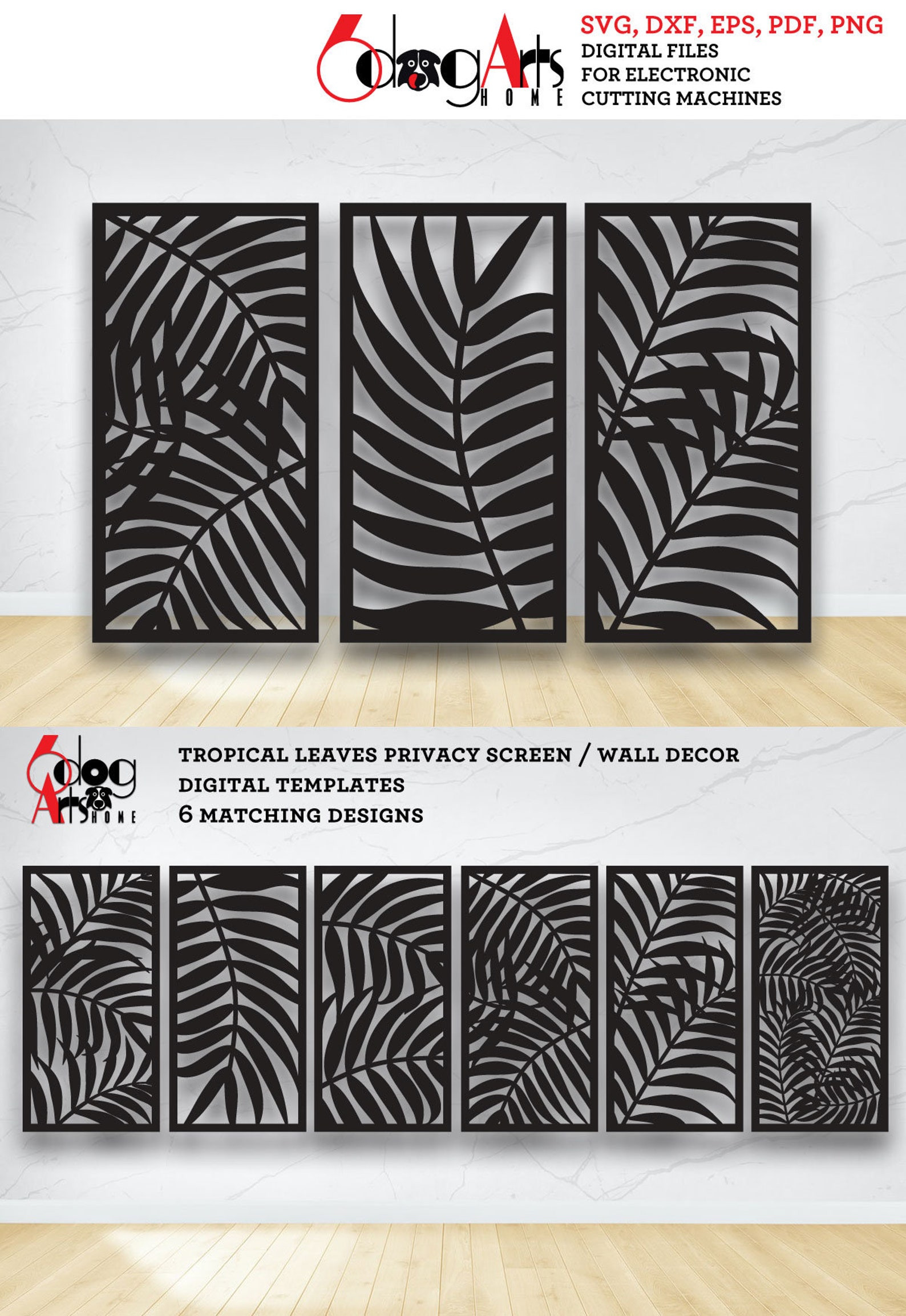 6 Tropical Leaves Wall Decor Room / Partition SVG / DXF Bundle Digital ...