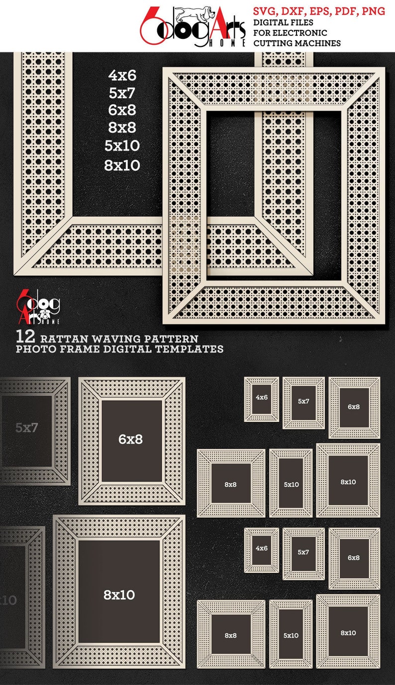 12 Rattan Weaving Pattern Layered Photo Frame Templates Digital SVG DXF ...